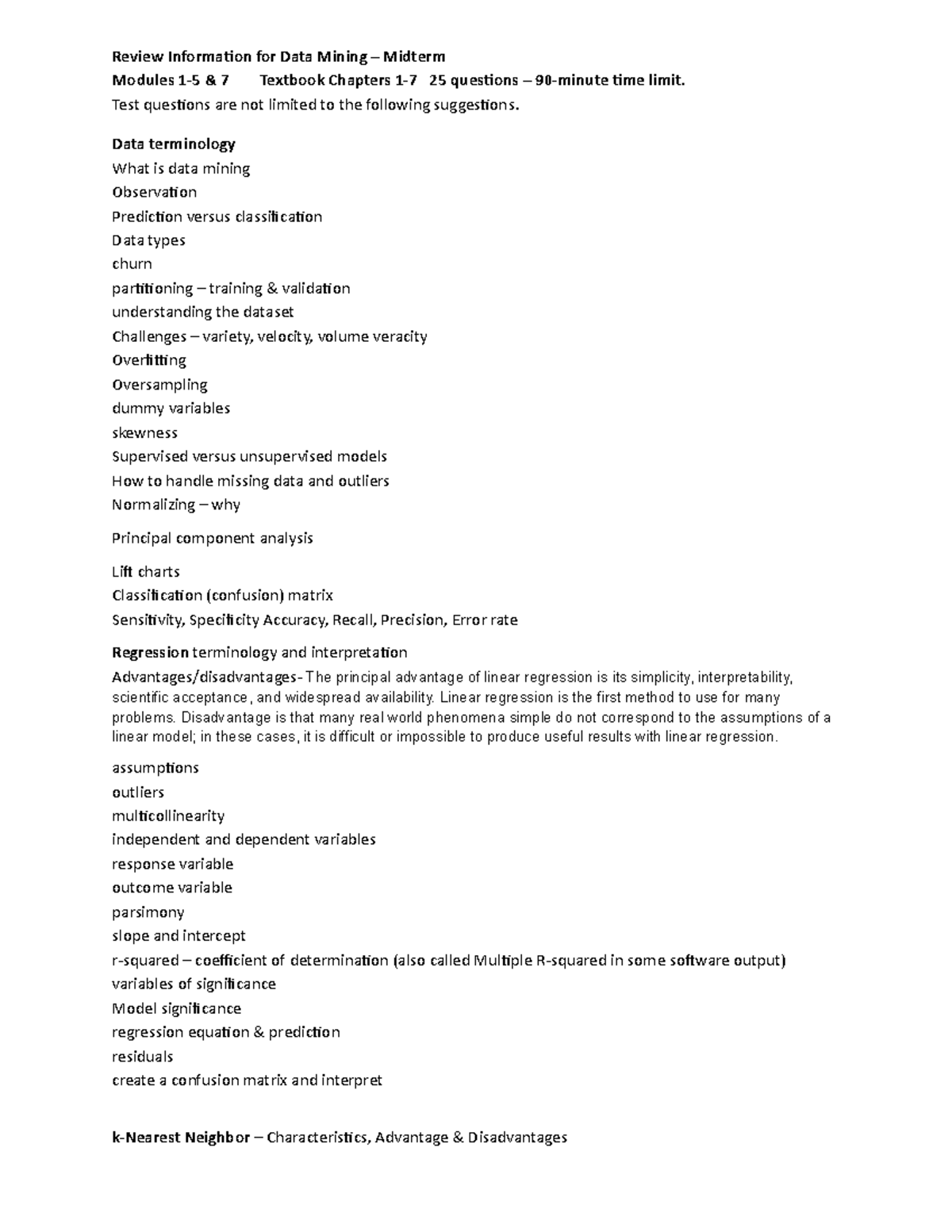Review Information Midterm - Review Information for Data Mining ...