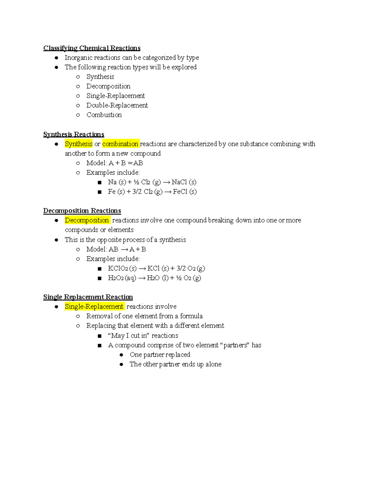 Reactivity in Aqueous Solutions Section A Part 2 - Classifying Chemical Reactions Inorganic ...