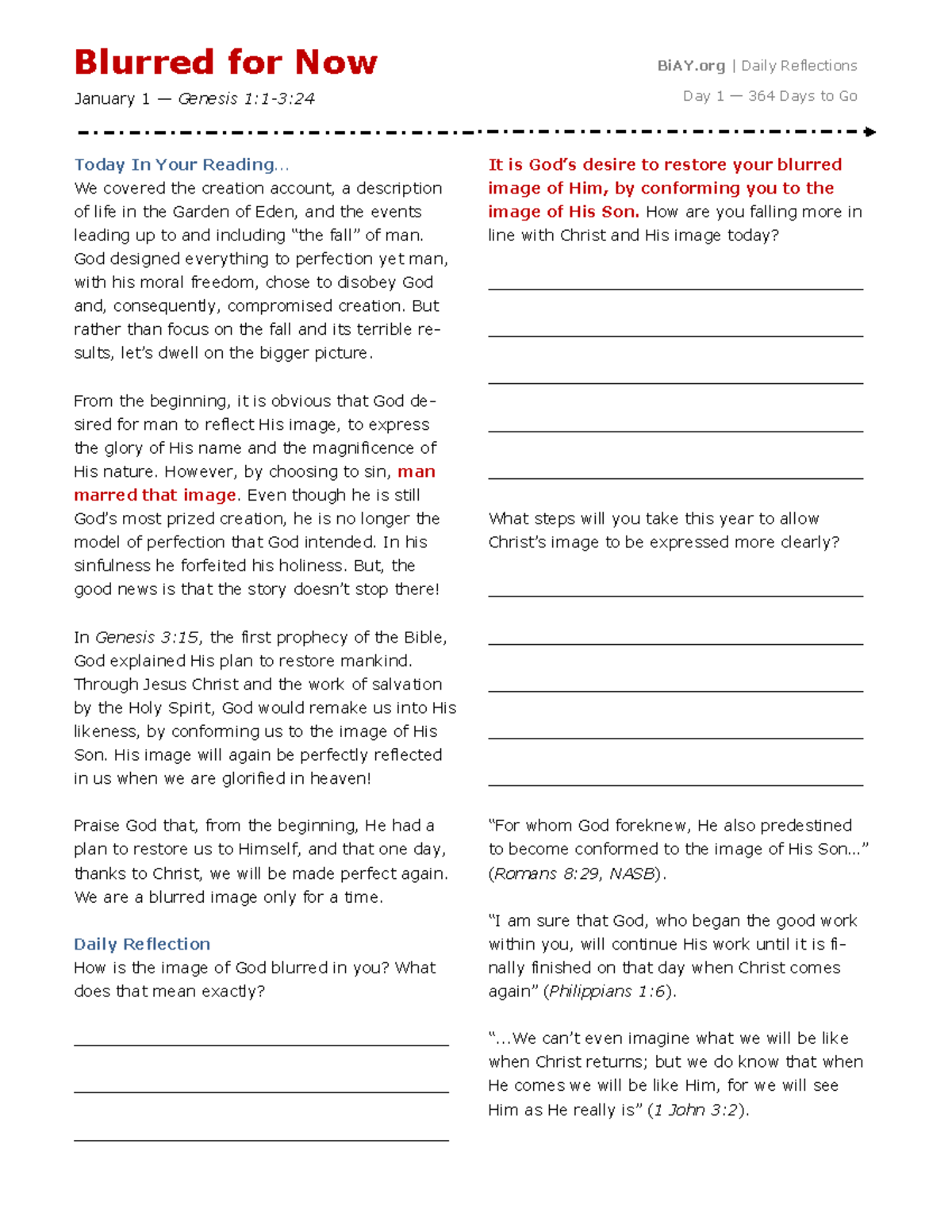 Daily Reflections Week 01 Jan 1-7 - Today In Your Reading... We covered ...