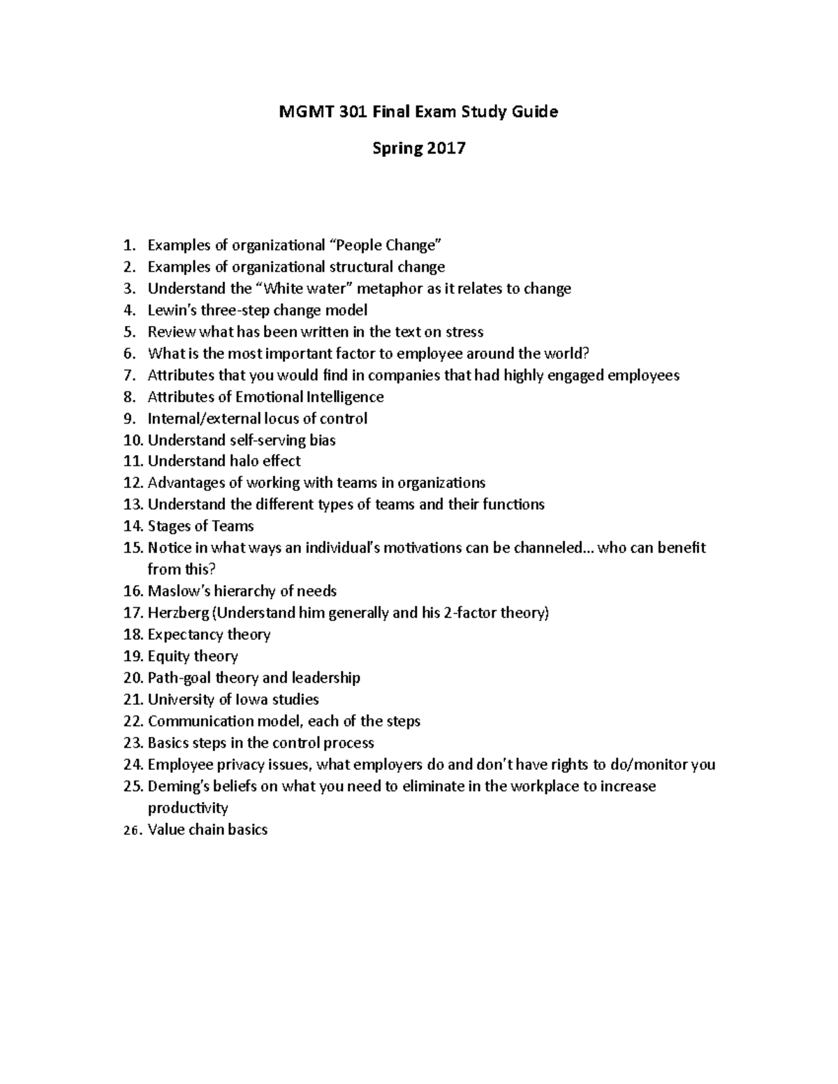 Final Exam Topics - Summary Management - MGMT 301 Final Exam Study ...
