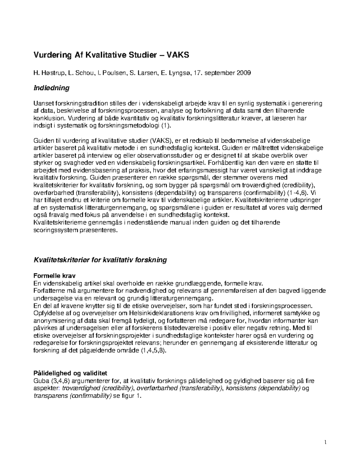 VAKS-danskversion - Vurdering Af Kvalitative Studier – VAKS H. Høstrup ...