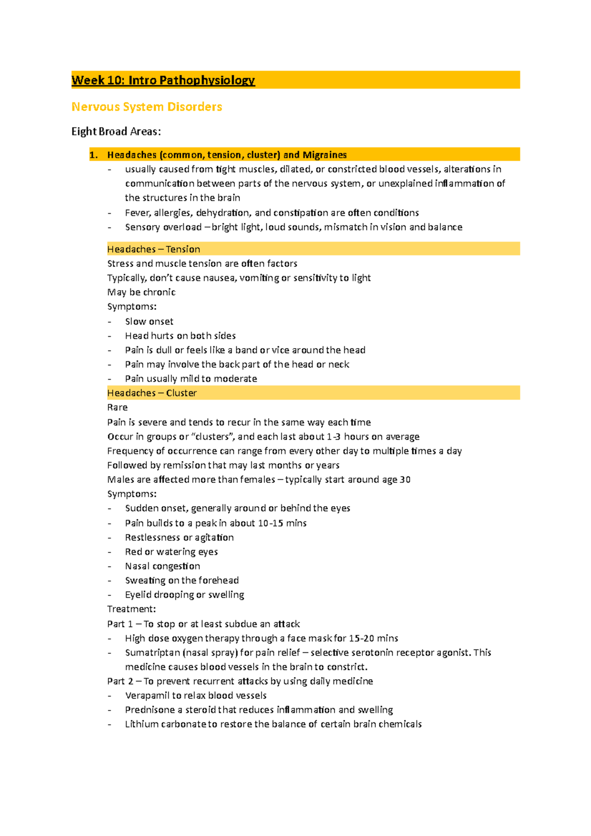Intro to Pathophysiology Nervous System Disorders - Lecture 10 - Week ...