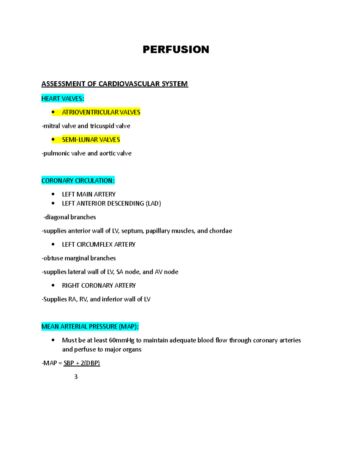 Perfusion lecture notes nur113 - PERFUSION ASSESSMENT OF CARDIOVASCULAR ...