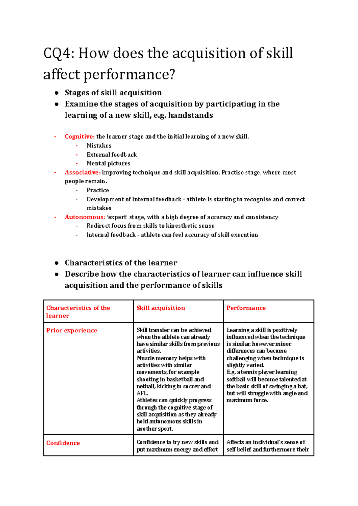 CQ4 How does the acquisition of skill affect performance - CQ4: How ...