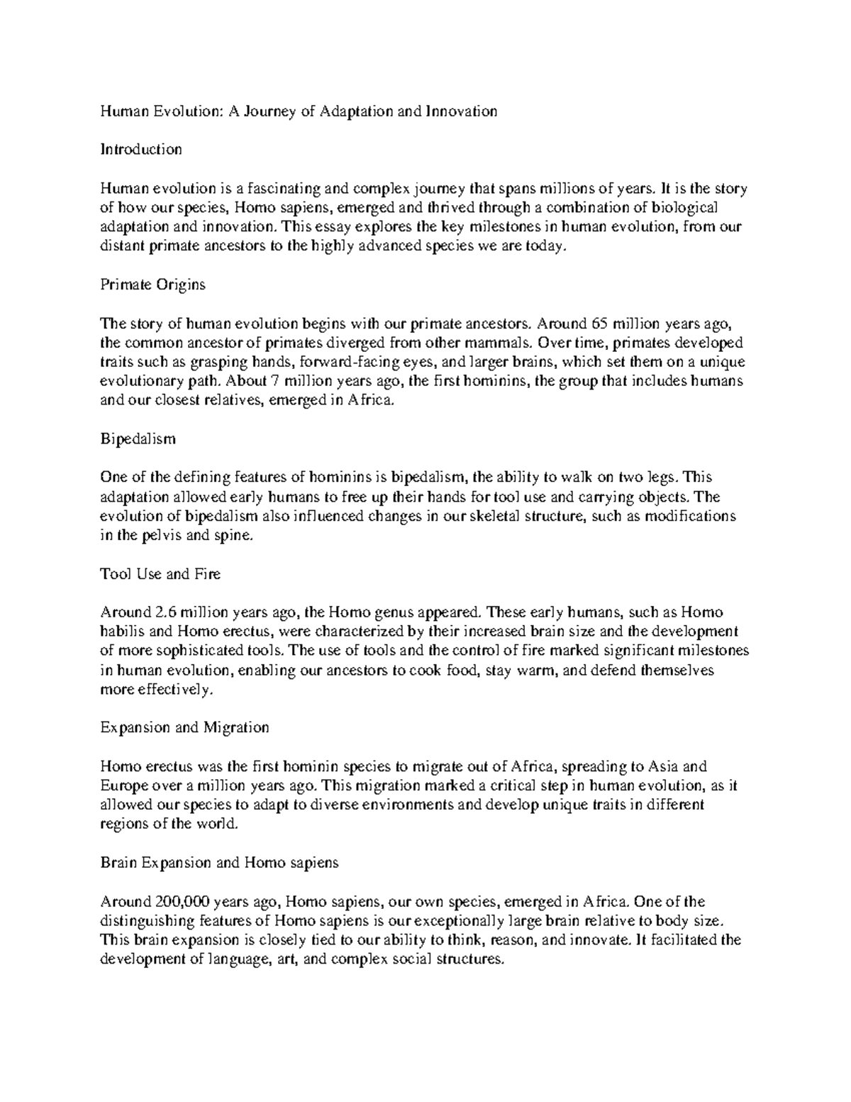 Human Evolution - Essay - Human Evolution: A Journey of Adaptation and ...