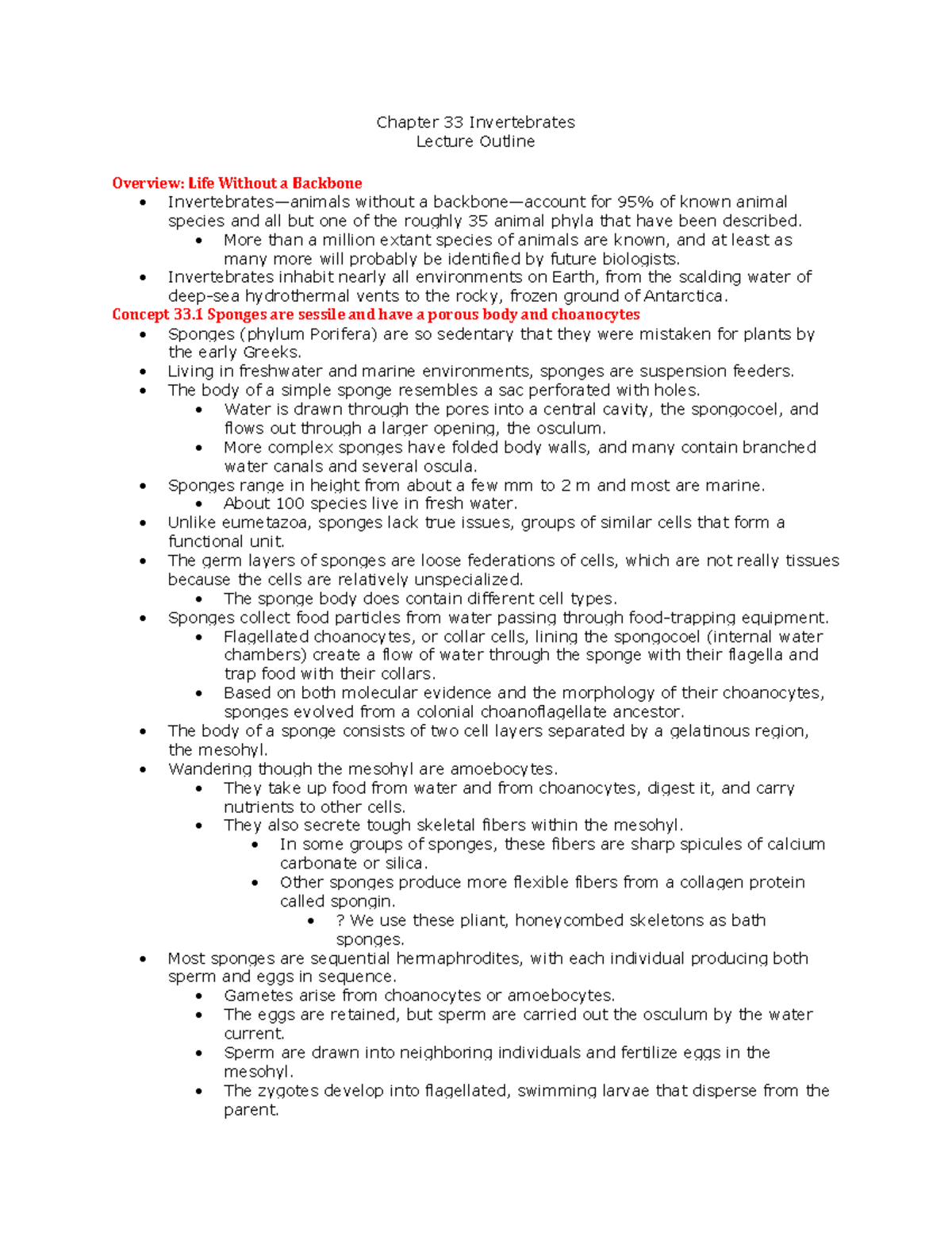 Biology Chapter 33 - Invertebrates - Chapter 33 Invertebrates Lecture ...