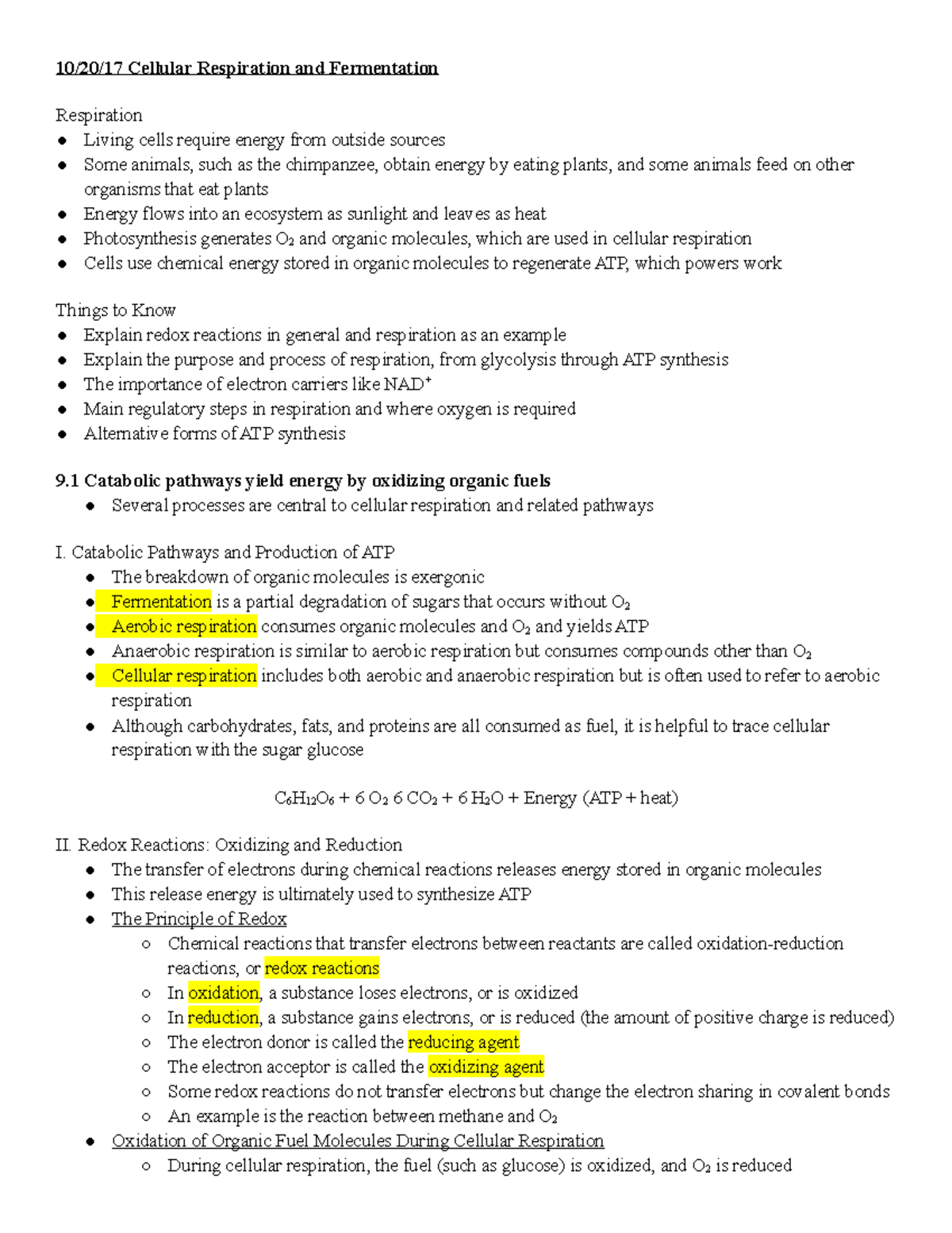 Chapter 9 Cellular Respiration Fermentation Biology