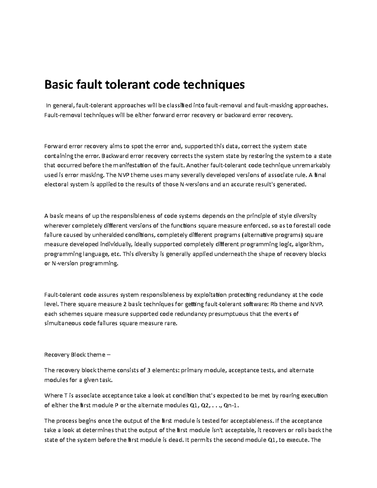 Basic fault tolerant code techniques - Software Engineering - Studocu Basic fault tolerant code techniques - Software Engineering - Studocu