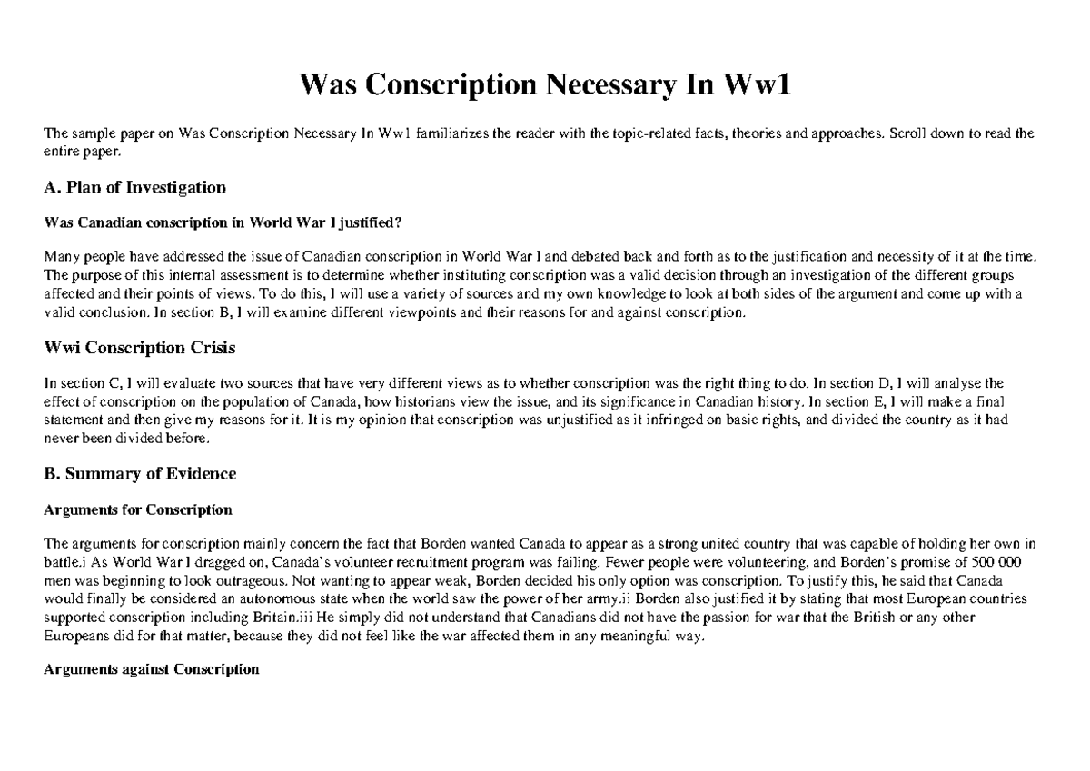 Was Conscription Necessary In Ww1 - Scroll down to read the entire ...