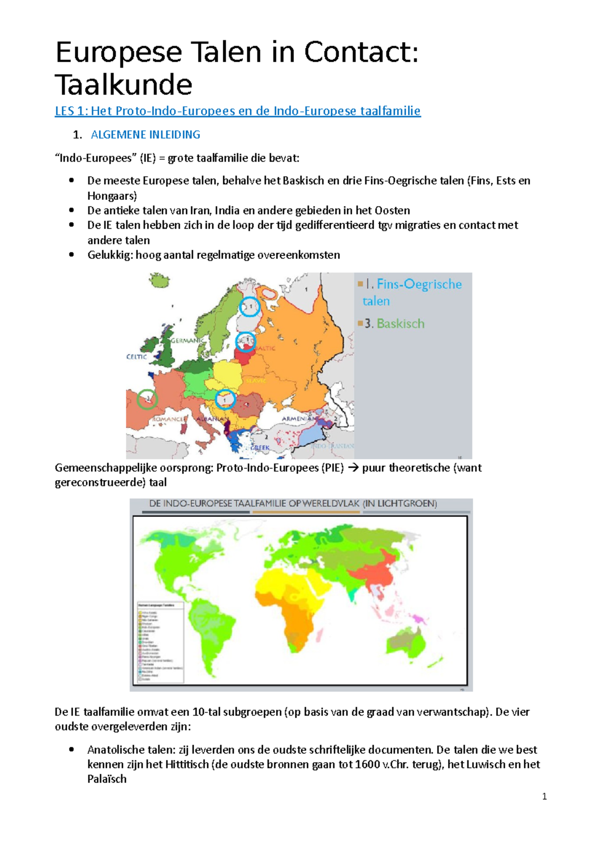 ETC-Taalkunde-Samenvatting - Europese Talen in Contact: Taalkunde LES 1 ...