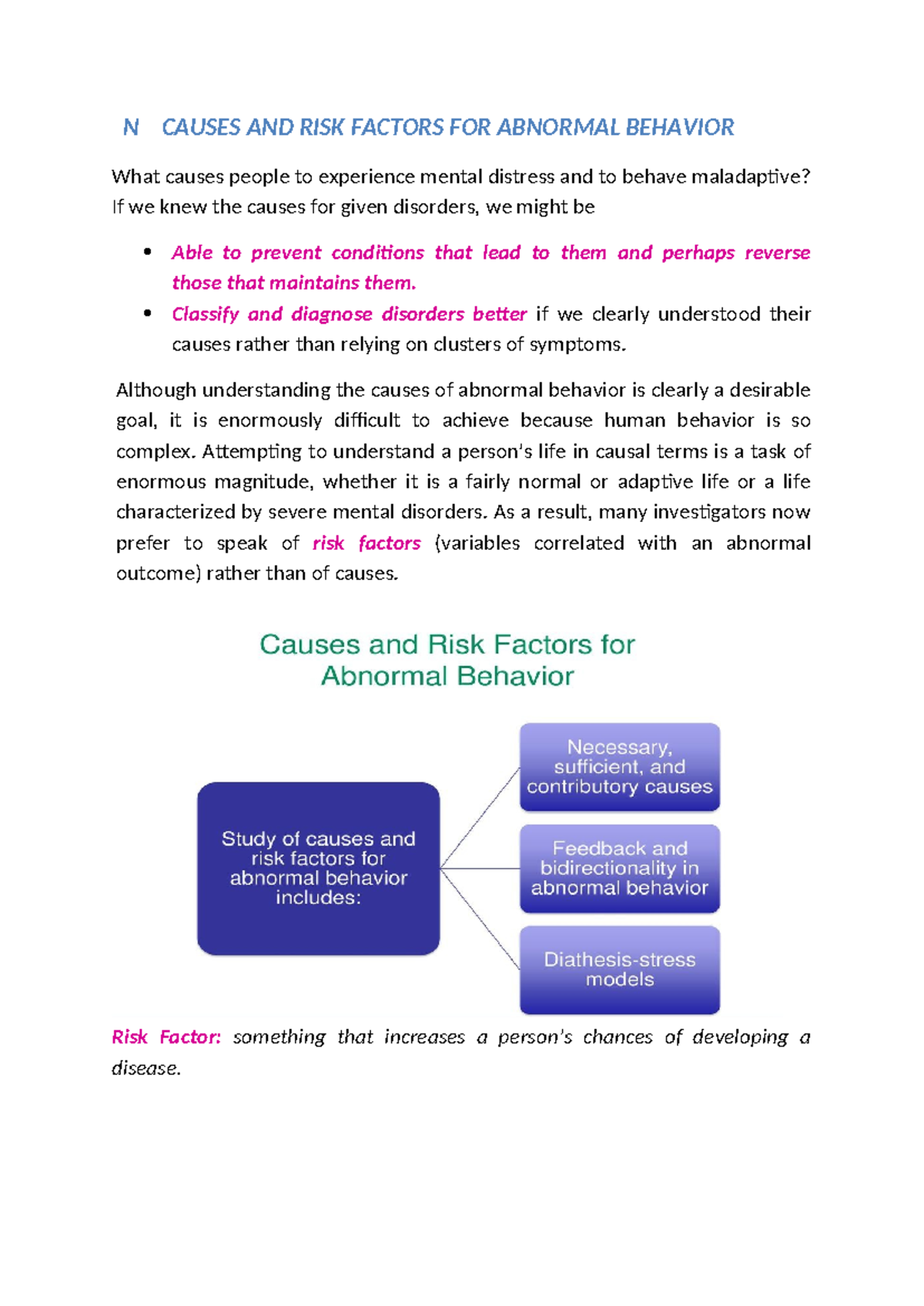 AP Notes 1 PART 2 - N CAUSES AND RISK FACTORS FOR ABNORMAL BEHAVIOR ...