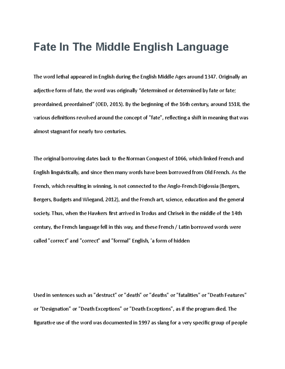 Fate In The Middle English Language - Originally an adjective form of ...