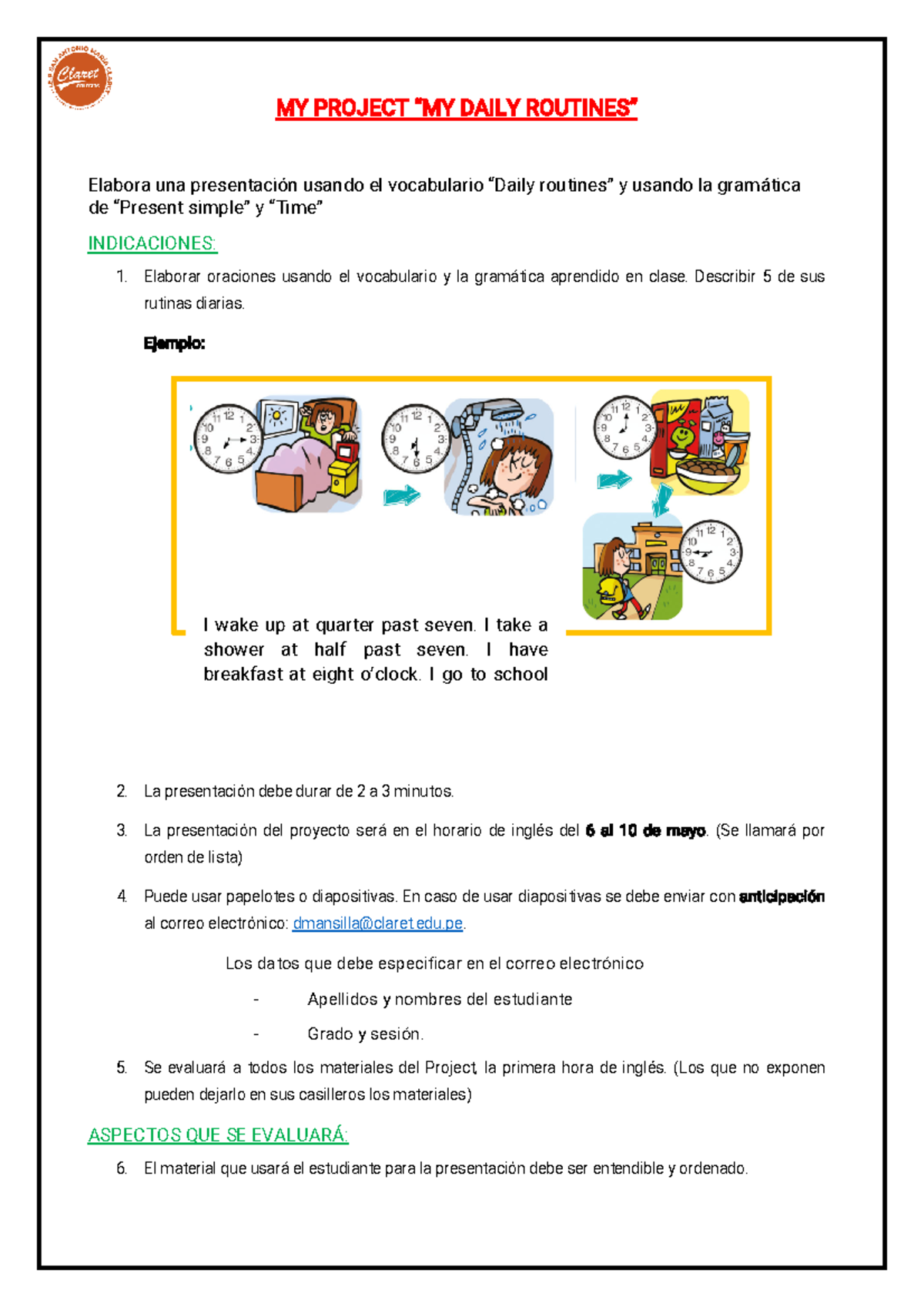 MY Project - 3ER Grado - Tarea de inglés - MY PROJECT “MY DAILY ...