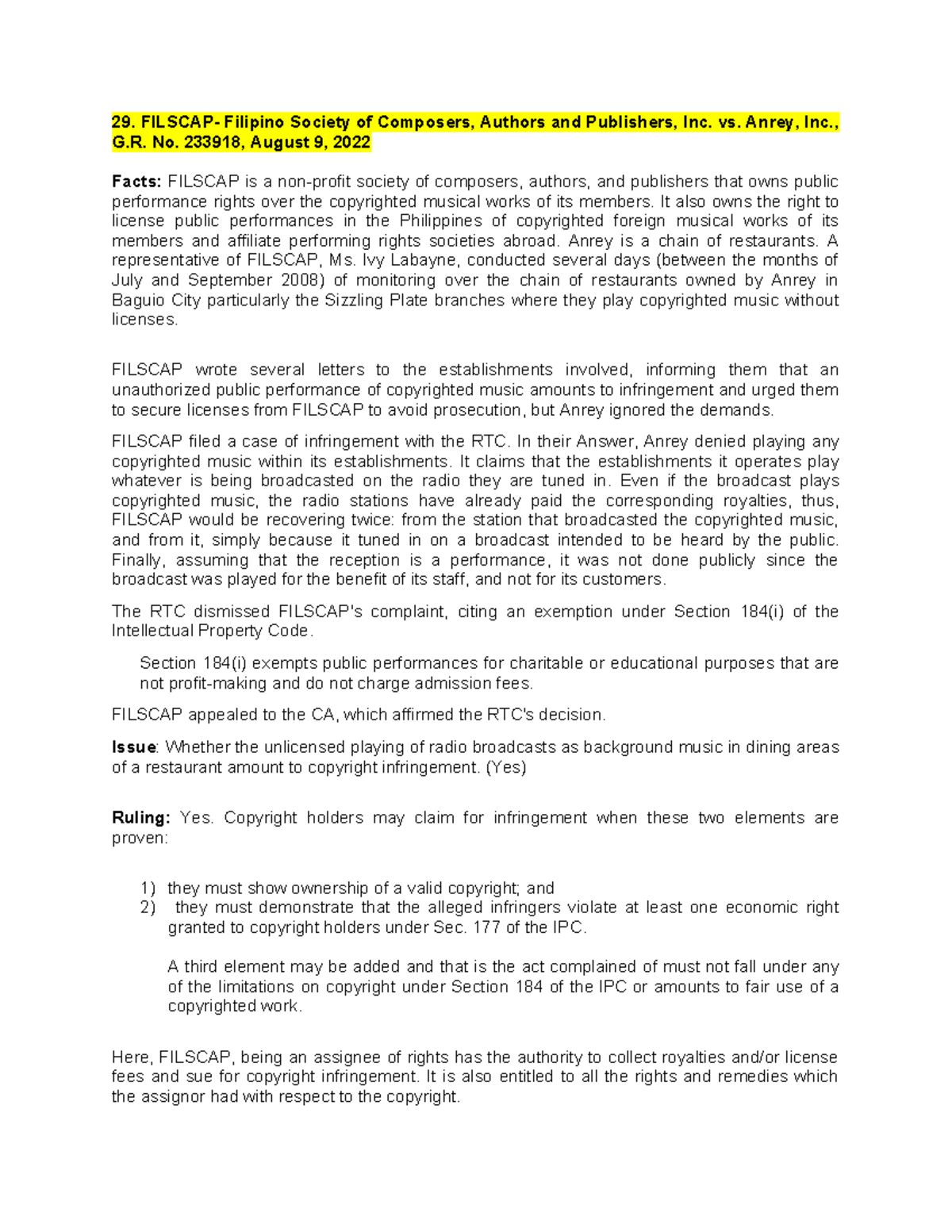 Filscap- Filipino Society of Composers, Authors and Publishers, Inc. vs ...