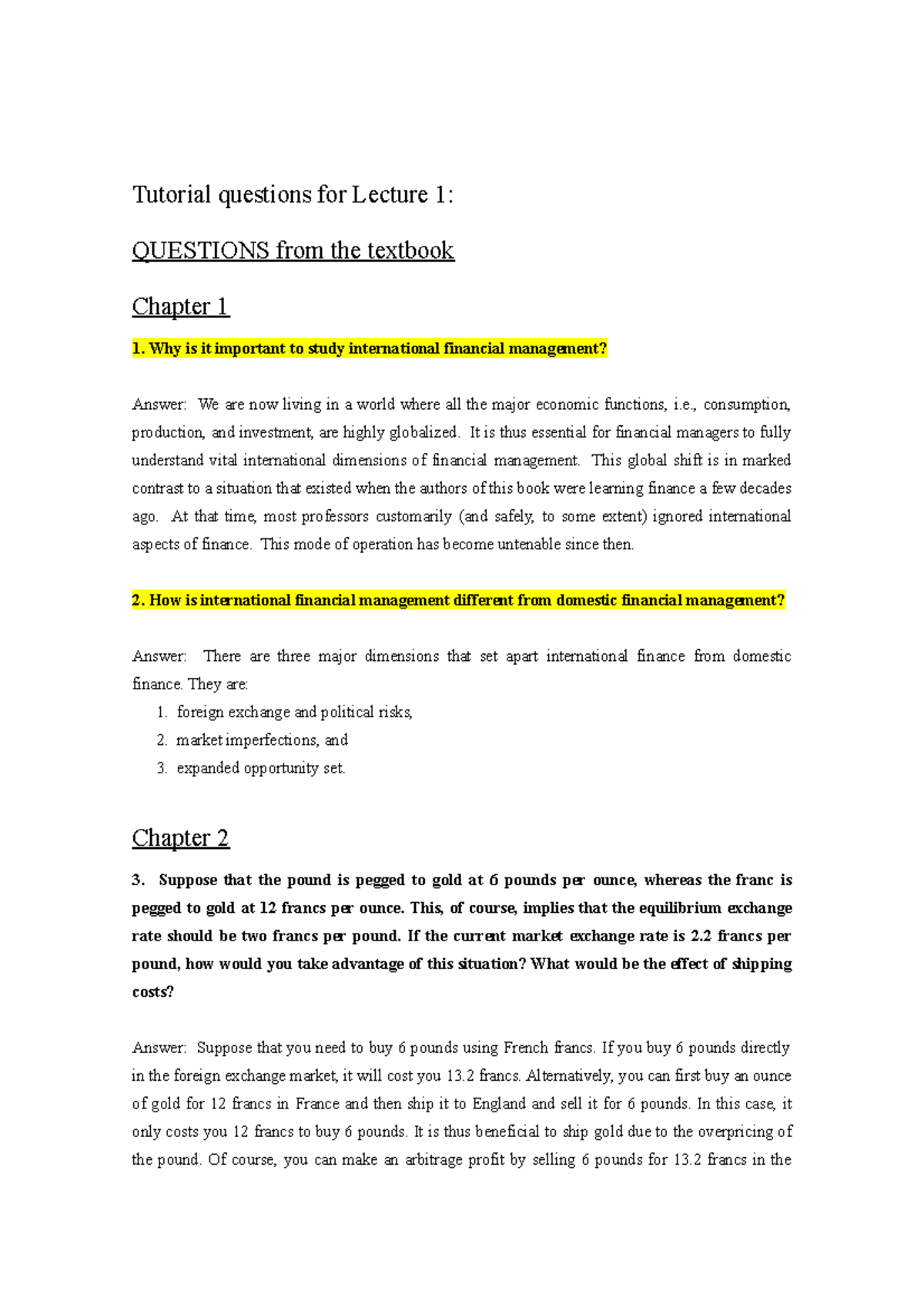 Workshop 2 Questions and Answers - Tutorial questions for Lecture 1 ...