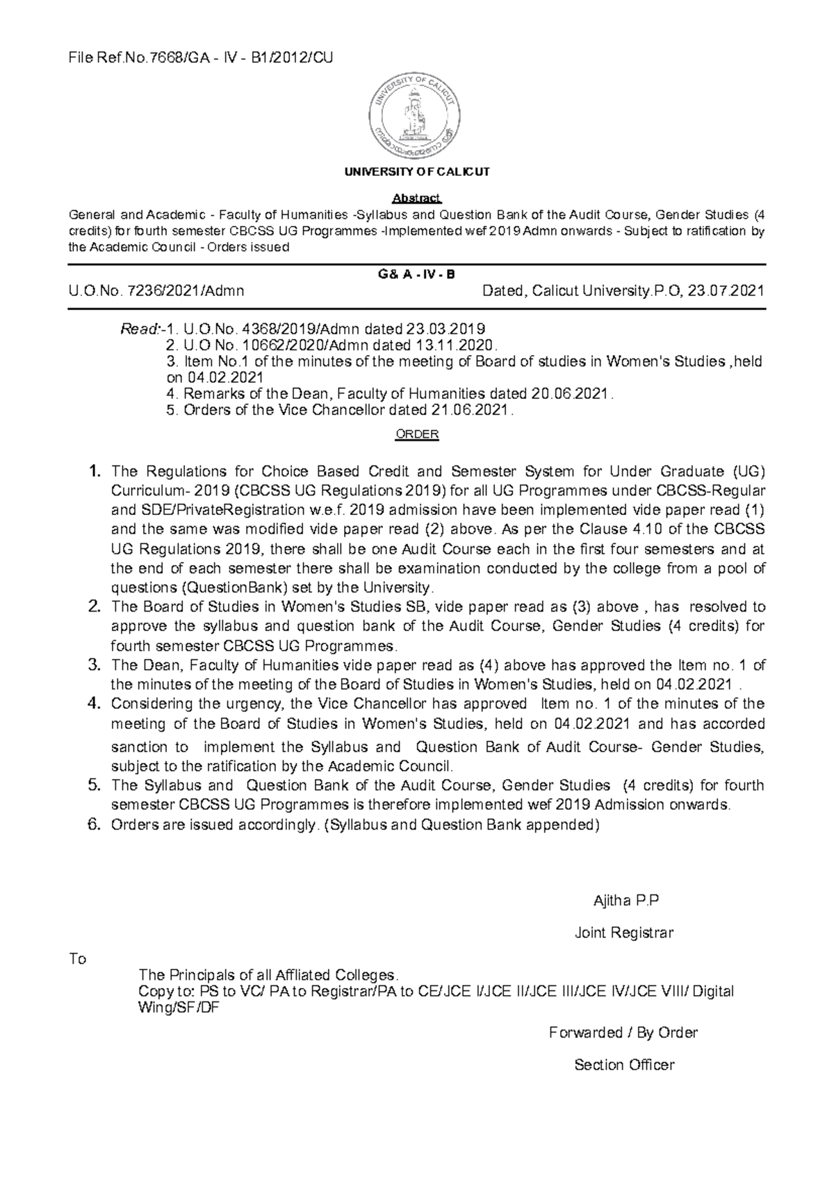 QB Gender Studies - Audit course notes - U.O. 7236/2021/Admn Dated ...