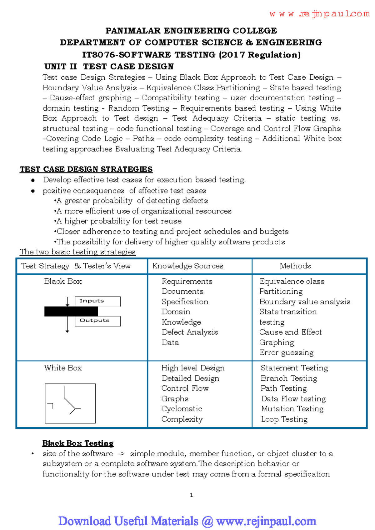 UNIT 2 ST - notes - 1 PANIMALAR ENGINEERING COLLEGE DEPARTMENT OF ...