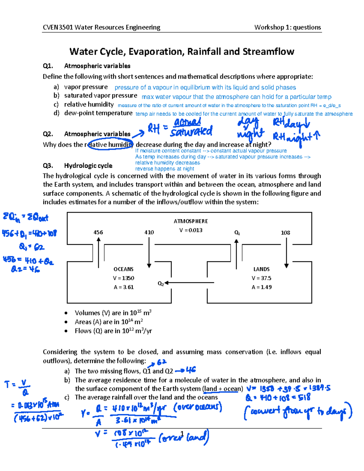 Workshop 1 questions - Water Cycle, Evaporation, Rainfall and ...