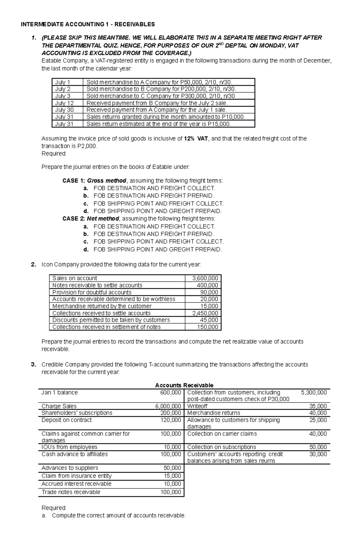Accounts Receivable - Additional Exercises - INTERMEDIATE ACCOUNTING 1 ...
