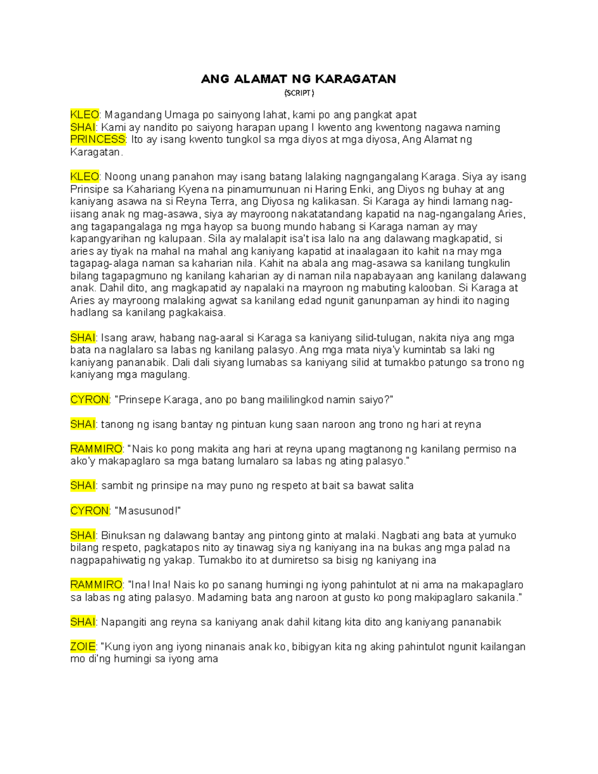 ANG Alamat NG Karagatan ( Script) - ANG ALAMAT NG KARAGATAN (SCRIPT ...