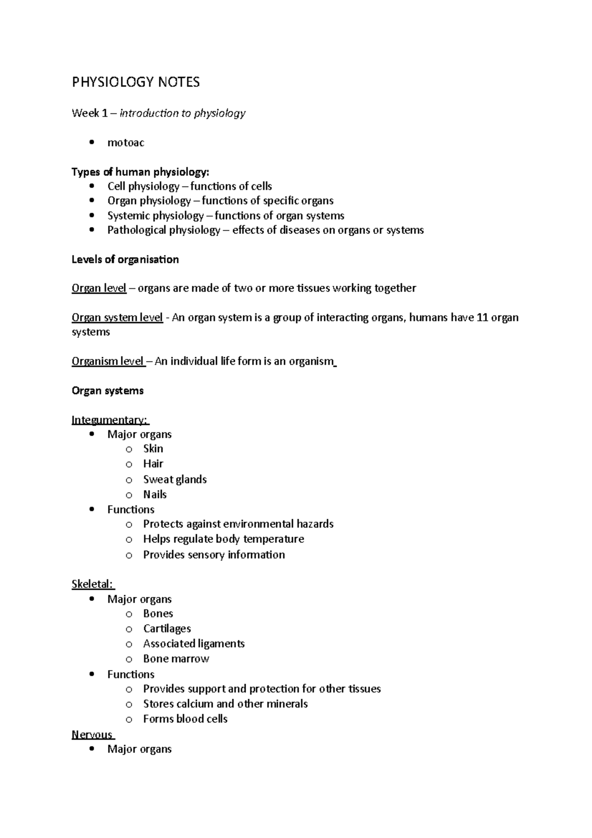 Physiology Notes QUT sem 2 2020 - PHYSIOLOGY NOTES Week 1 ...