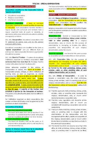 Title 7 Outline - Summary Business law - TITLE VII – STOCKS AND ...