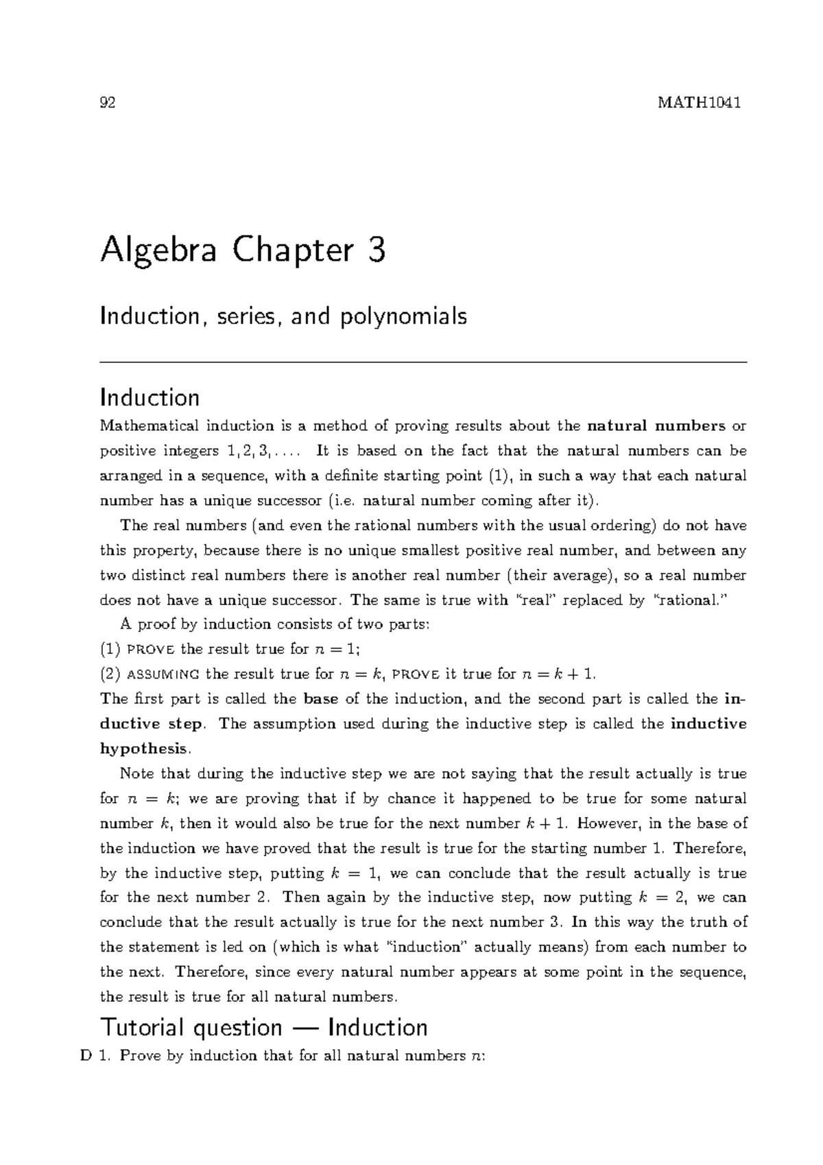 1Aux Alg 3 - Induction , series and polynomials - 92 MATH Algebra ...