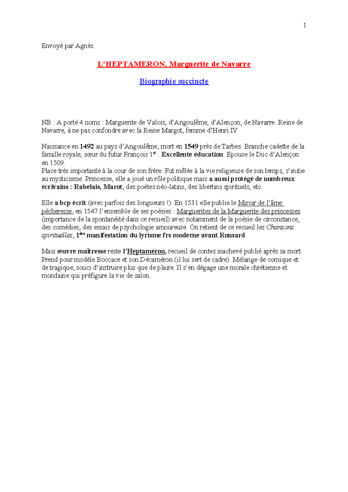Heptameron fiche - Envoyé par Agnès. L’HEPTAMERON, Marguerite de ...