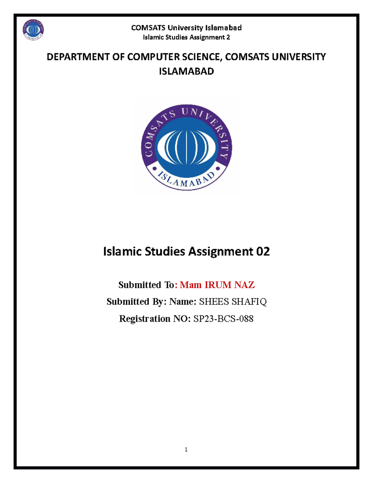 Islamic studies assignment 2 - COMSATS University Islamabad Islamic ...
