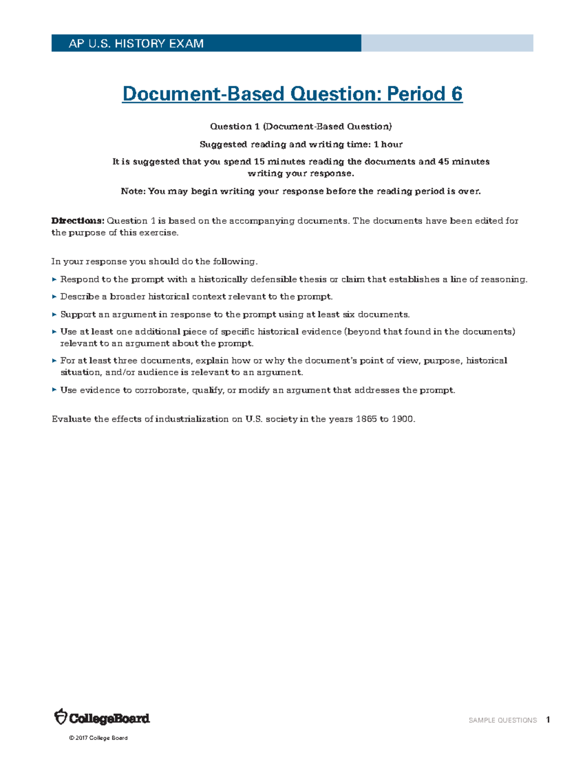 Period 6 DBQ Practice - SAMPLE QUESTIONS 1 Document-Based Question ...