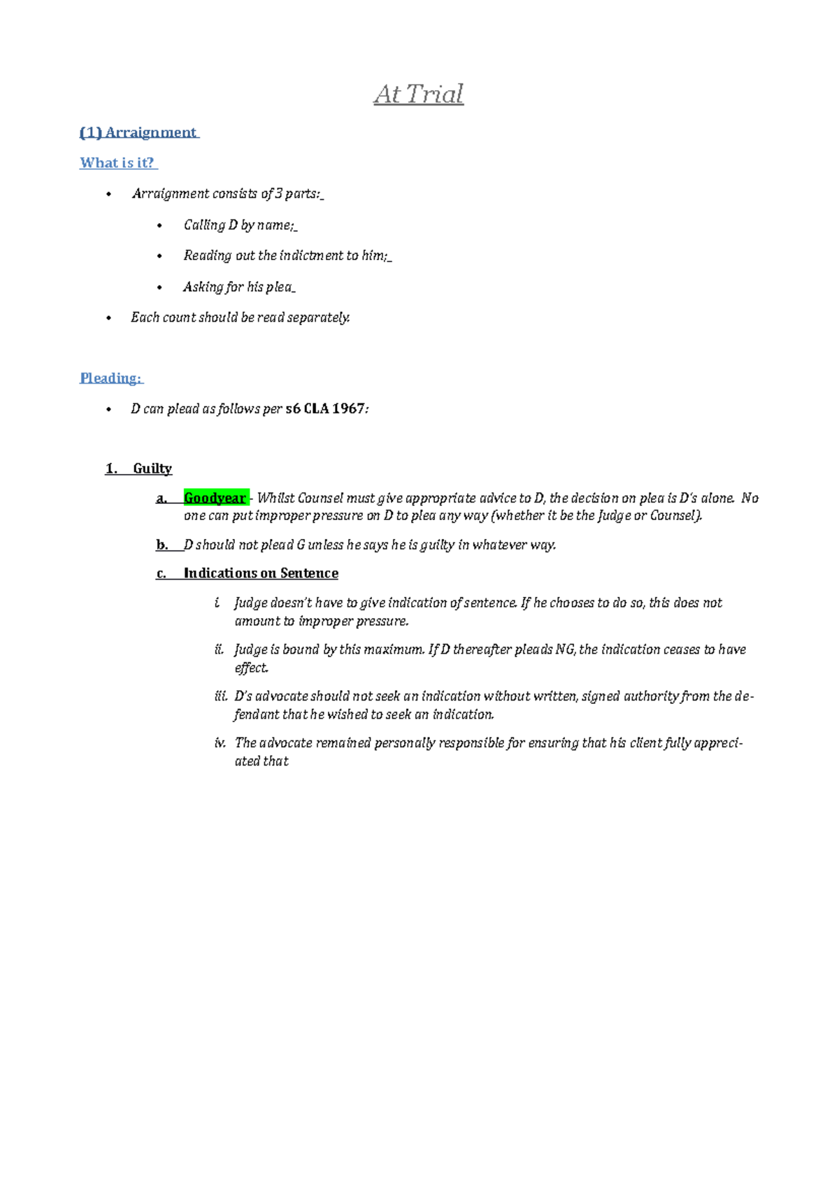 Evidence at trial and types of evidence 2015 - At Trial (1) Arraignment ...