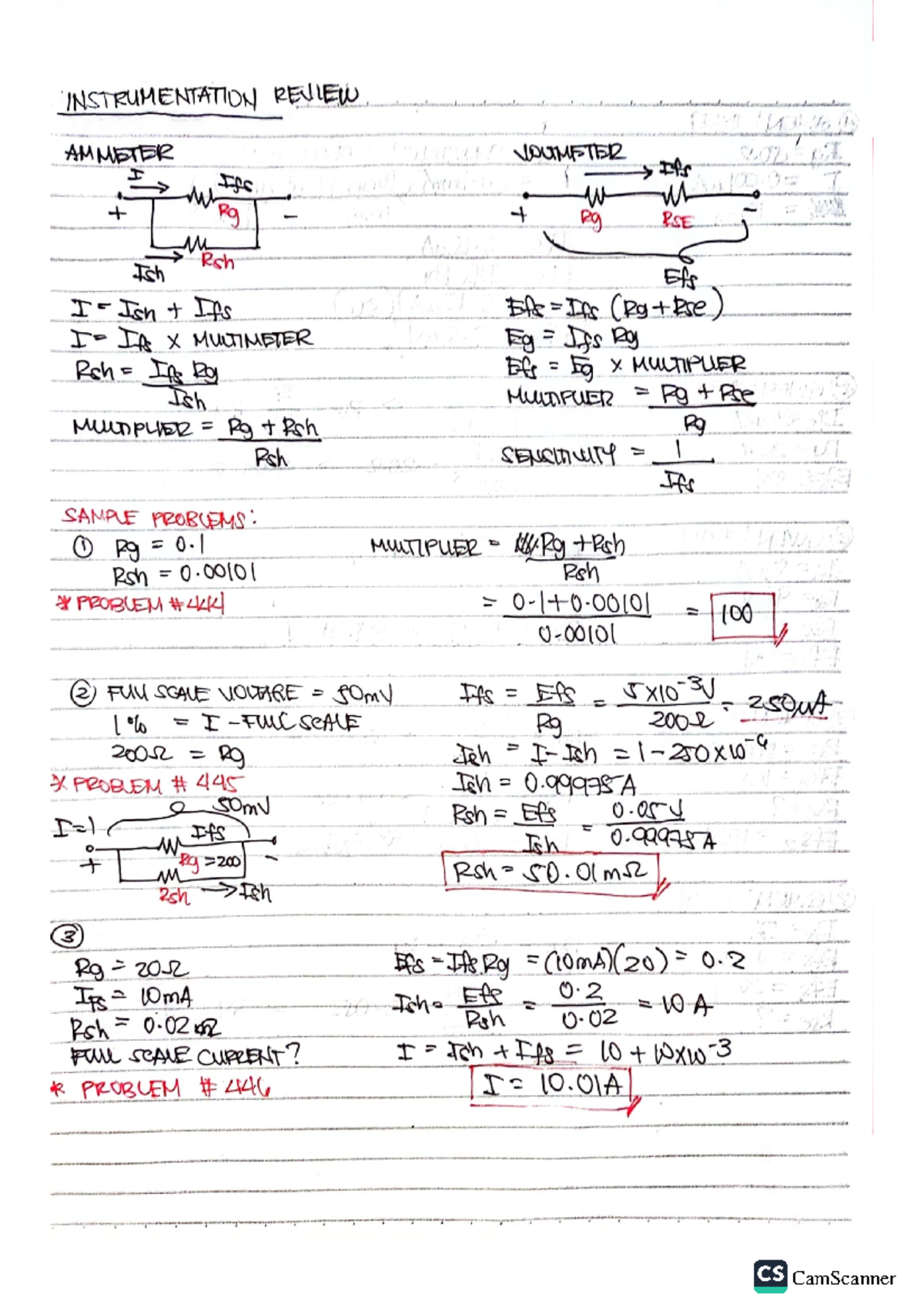 Instrumentation- Notes - INSTRUMENTATION REVIEW AMMETER VOLIMETER I Ifs ...