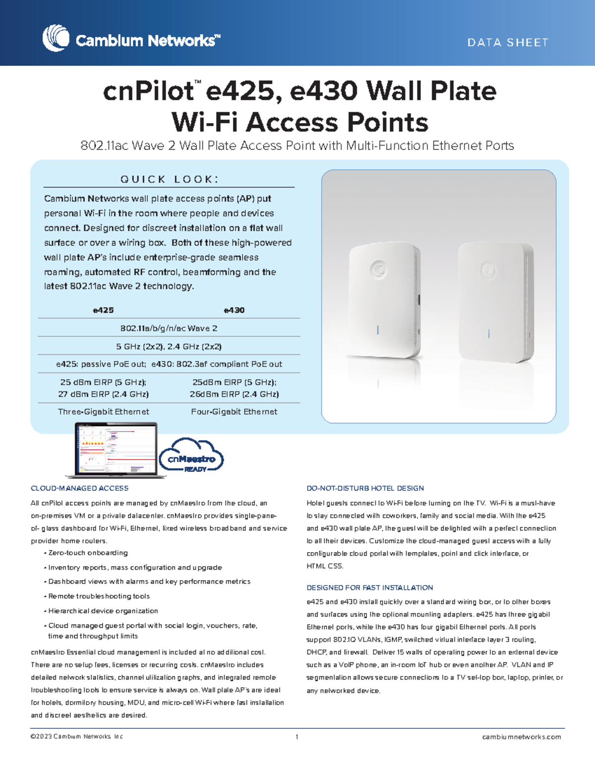 Cambium Networks data sheet cn Pilot e425 e430 family - q u i c k l o o ...