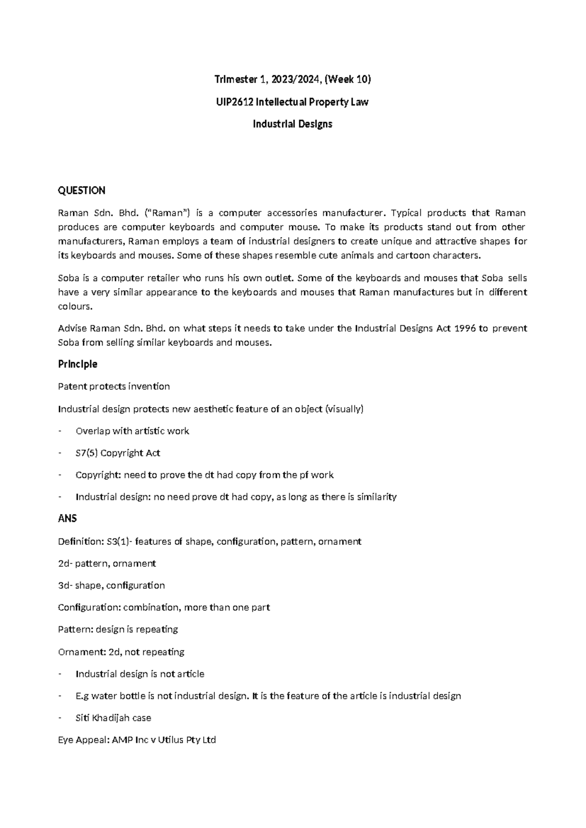 Week 10 UIP2612 Tutorial Industrial Design - Trimester 1, 2023/2024 ...