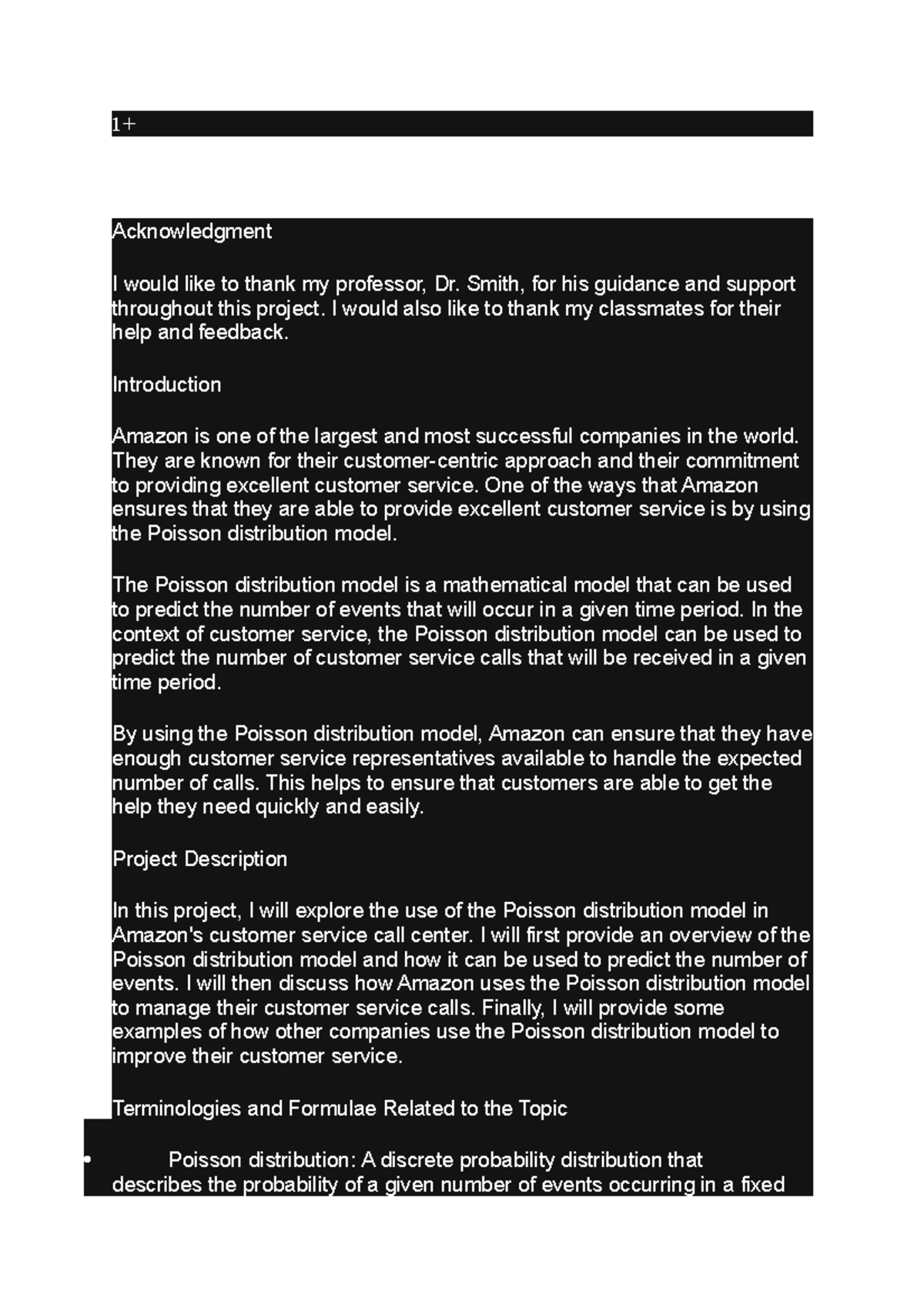 Math project - 1+ Acknowledgment I would like to thank my professor, Dr ...