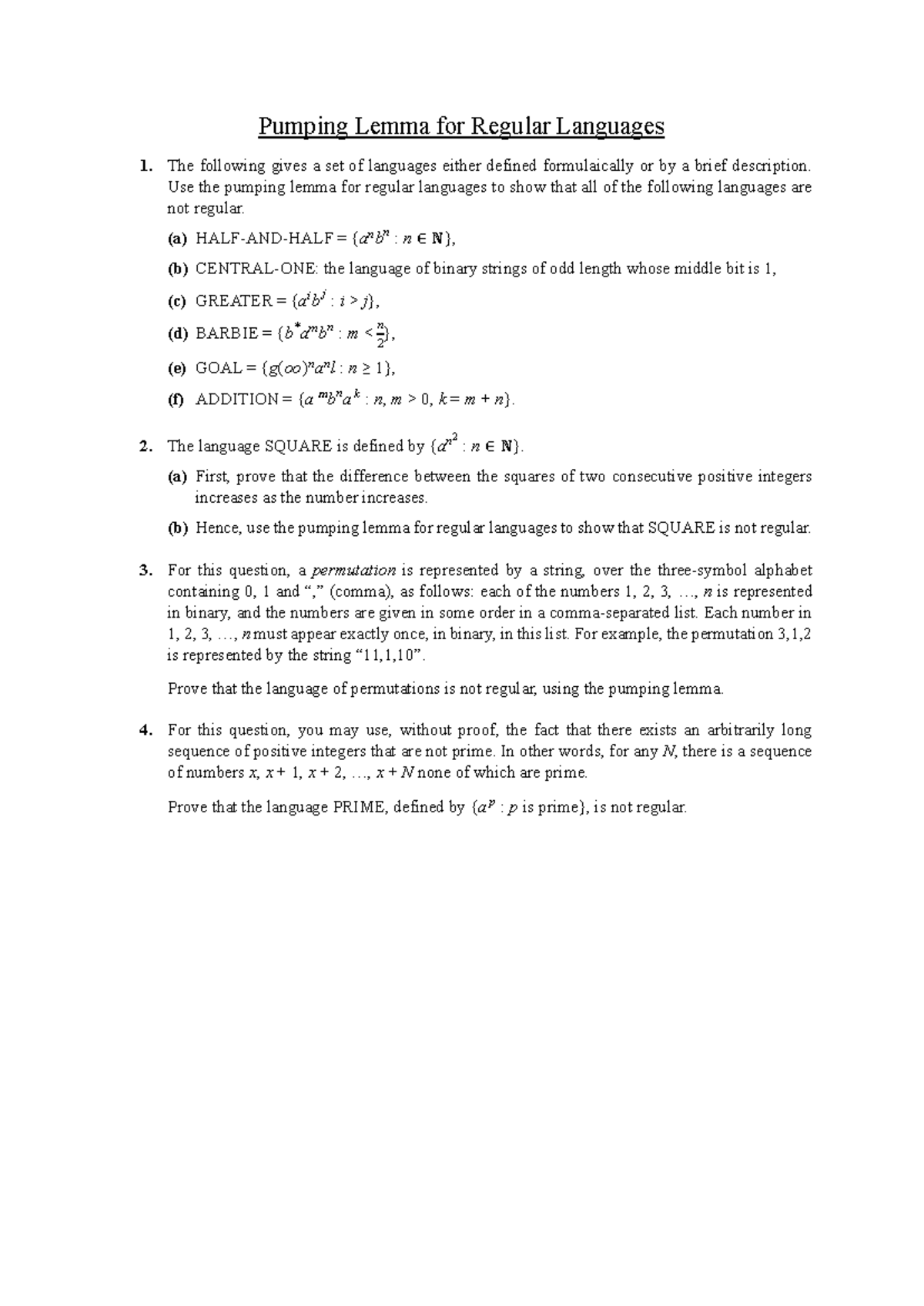 Pumping Lemma for Regular Languages - Use the pumping lemma for regular languages to show that ...