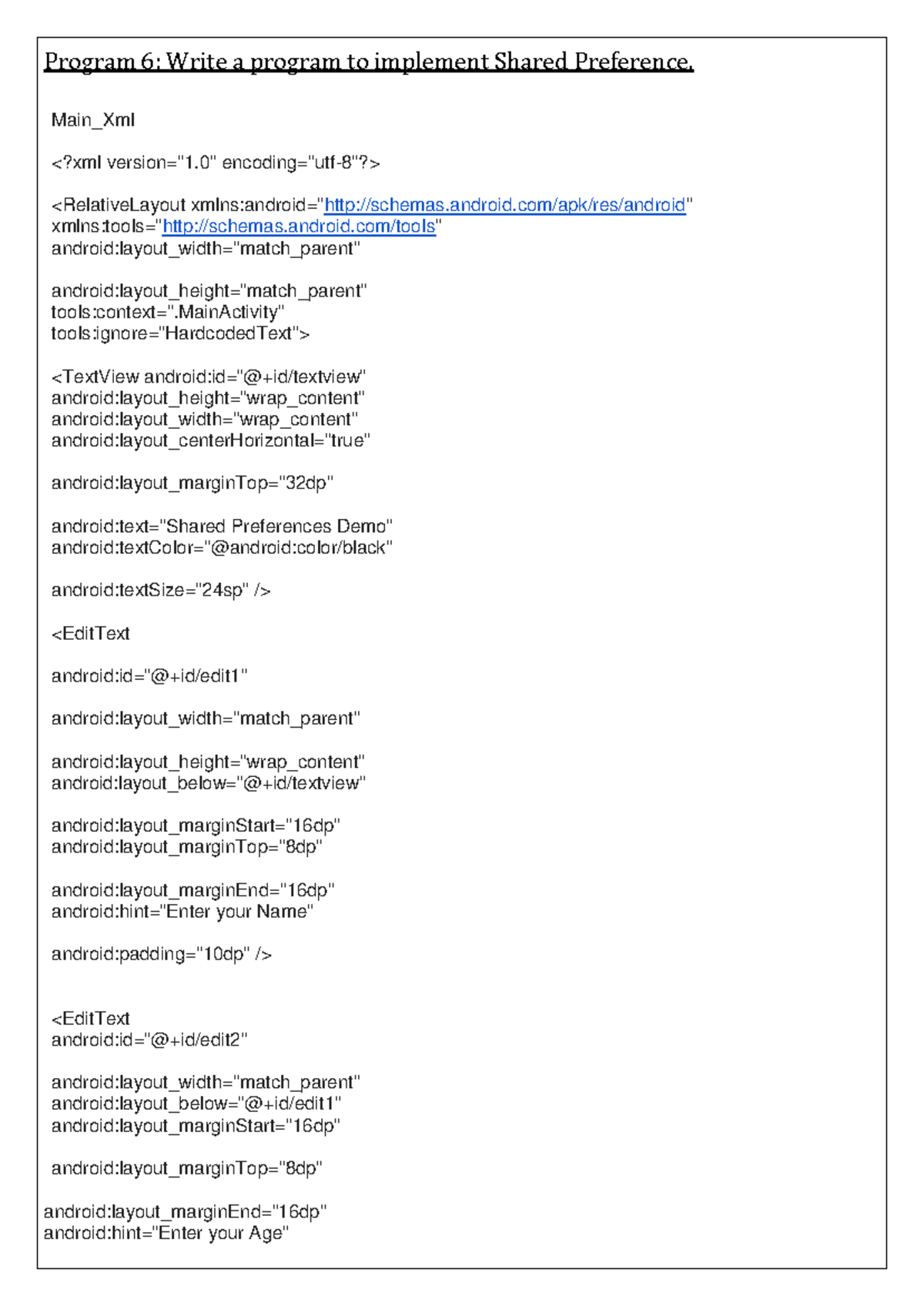 Mad file - Program 6: Write a program to implement Shared Preference ...