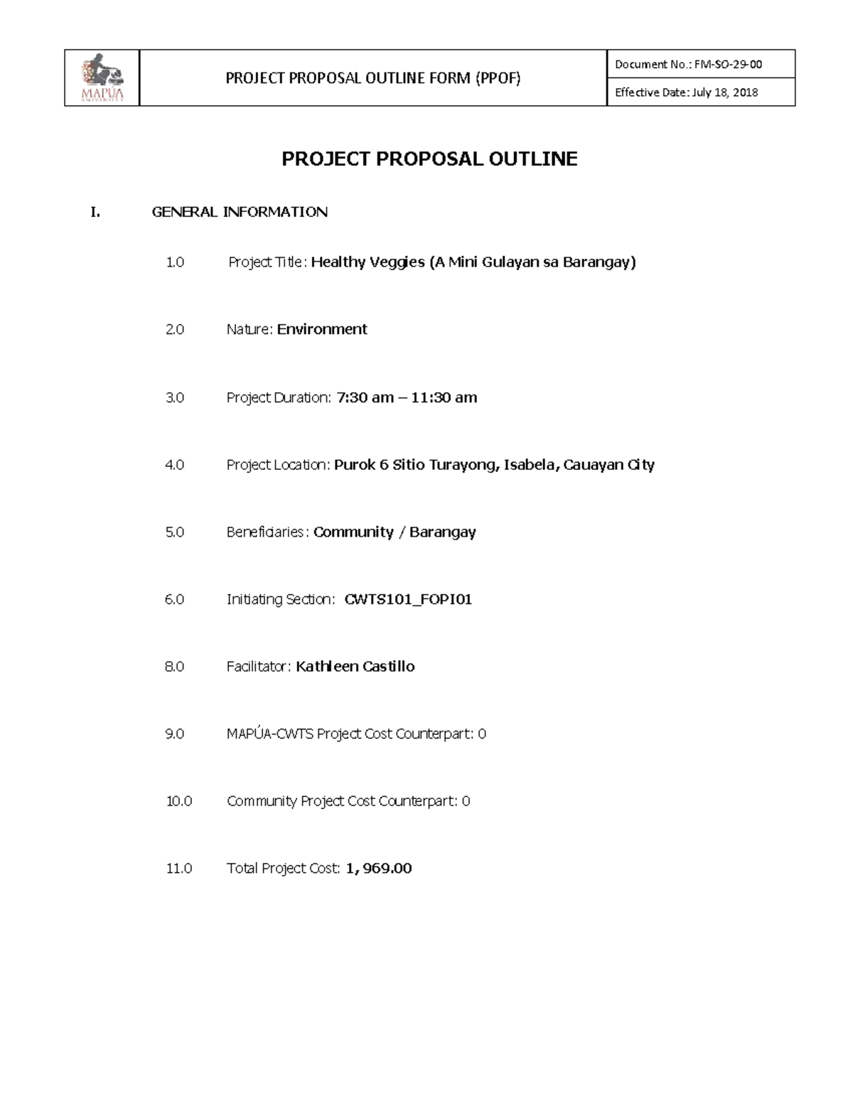CWTS - Project Proposal - Castro, Kenneth P - PROJECT PROPOSAL OUTLINE ...