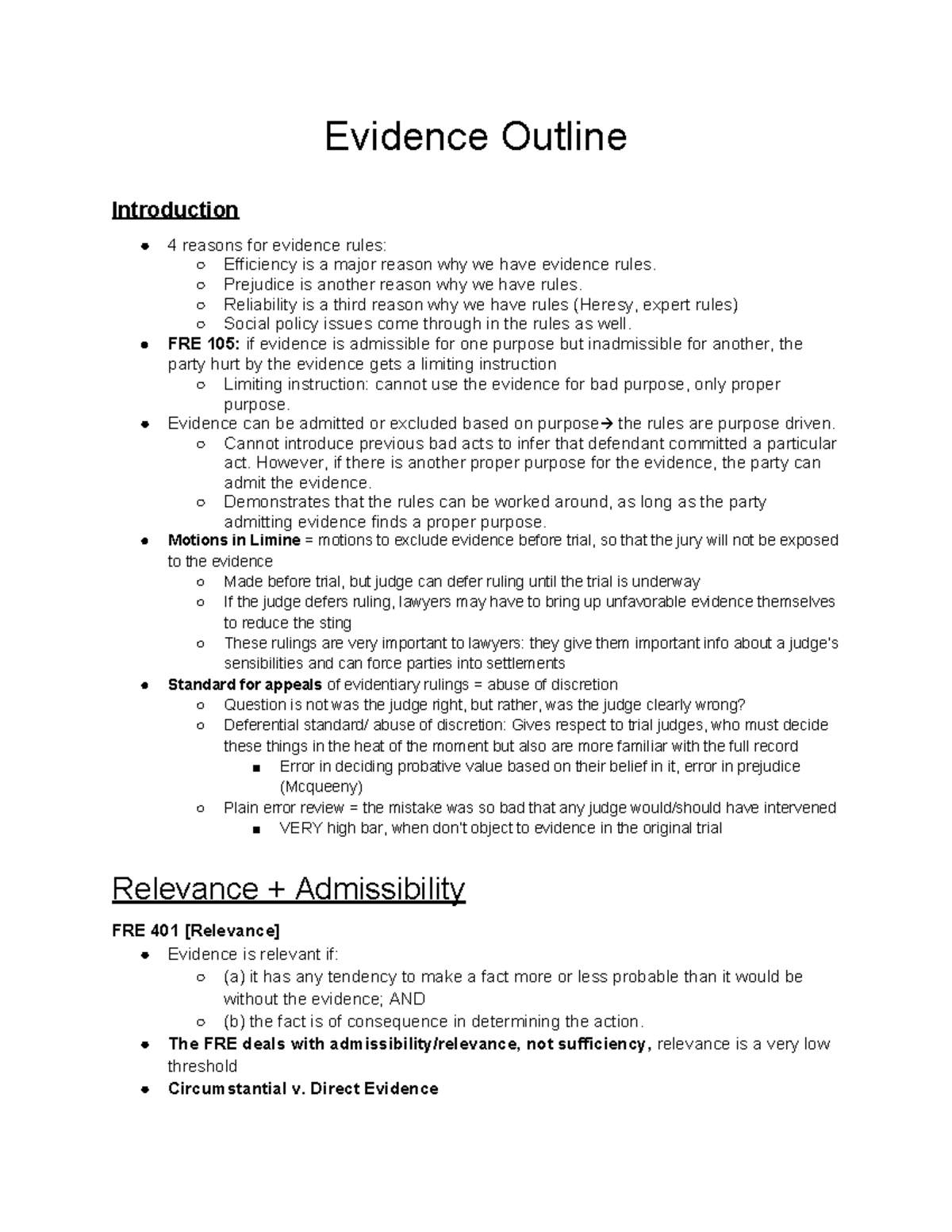 Evidence Outline CB - Evidence Outline Introduction 4 reasons for ...