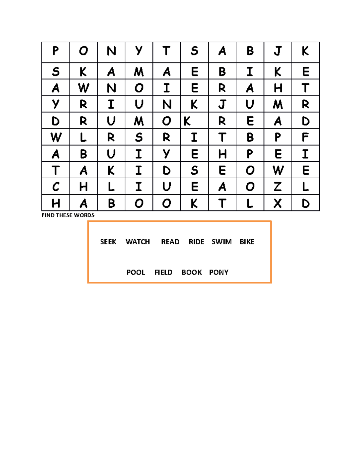 English Y2 WORD Search - Teaching English As Second Language - P O N Y ...