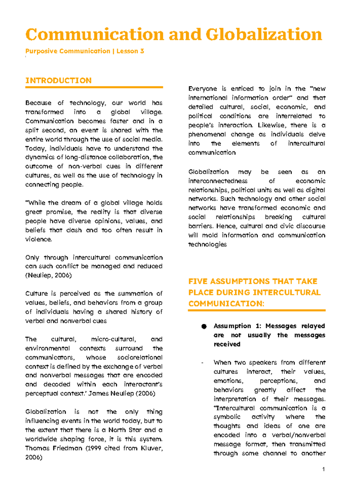 Purcomm Lesson 3 - Communication and Globalization Purposive ...