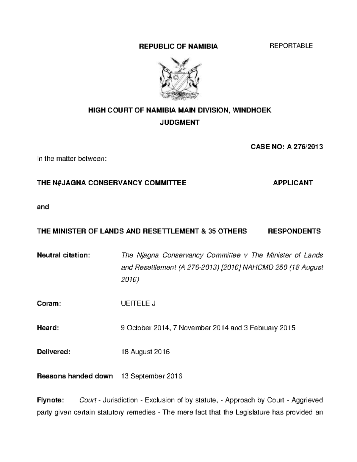 2016-nahcmd-250 - law school - REPUBLIC OF NAMIBIA HIGH COURT OF ...