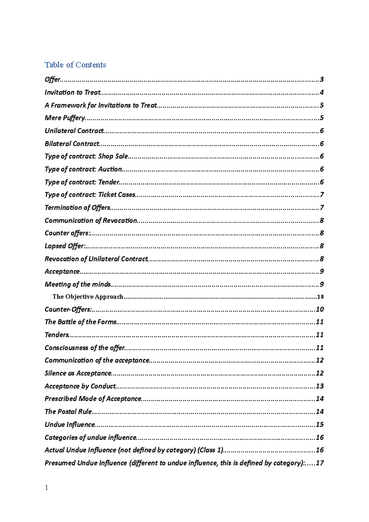 Contracts Draft - Table of Contents - Studocu