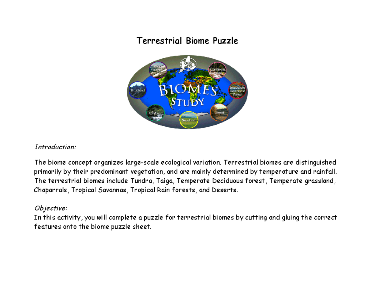 Terrestrial Biome Puzzle - Terrestrial Biome Puzzle Introduction: The ...