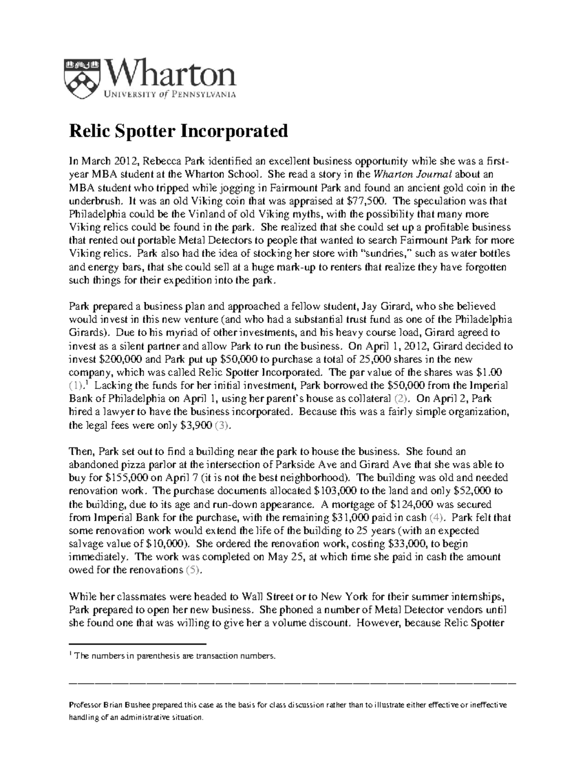 Case-Relic-Spotter - solucion caso relic - Professor Brian Bushee ...