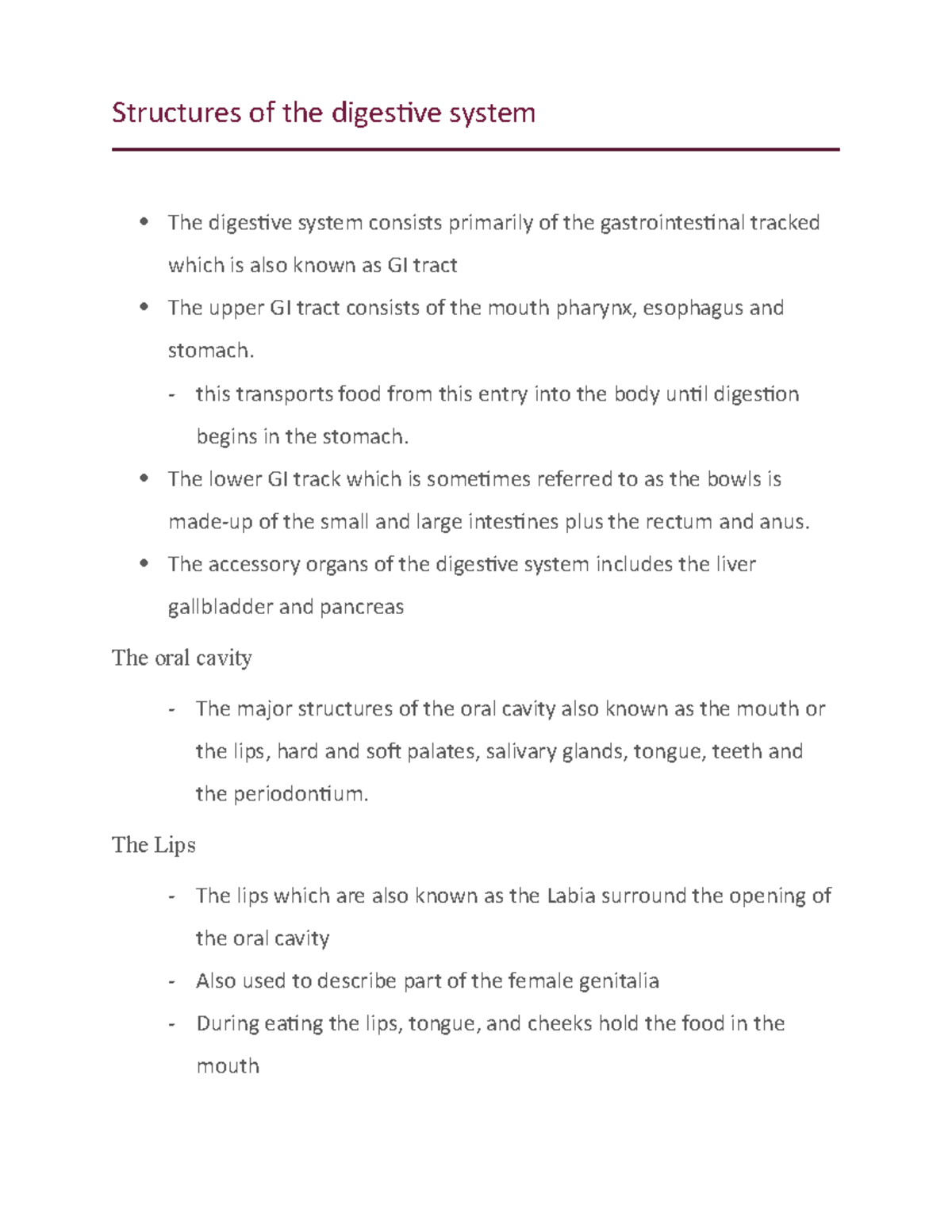 Digestive system - Oral cavity - Structures of the digestive system The ...
