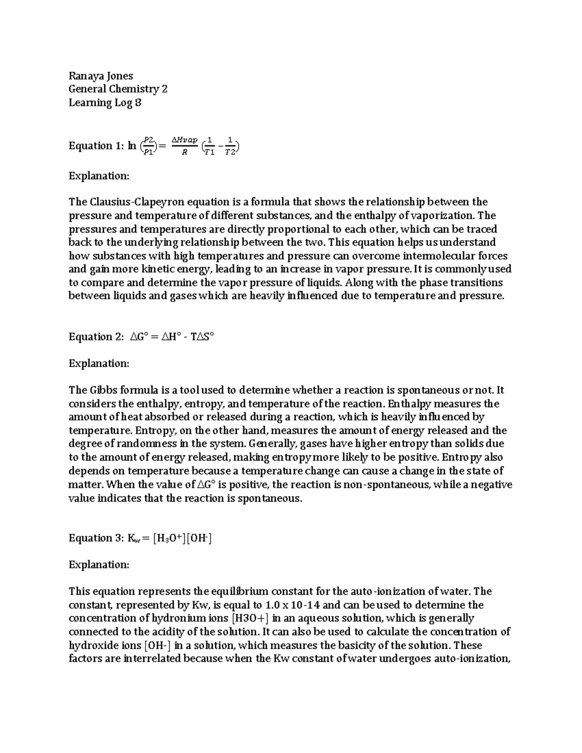 Learning Log 8 - Ranaya Jones General Chemistry 2 Learning Log 8 ...