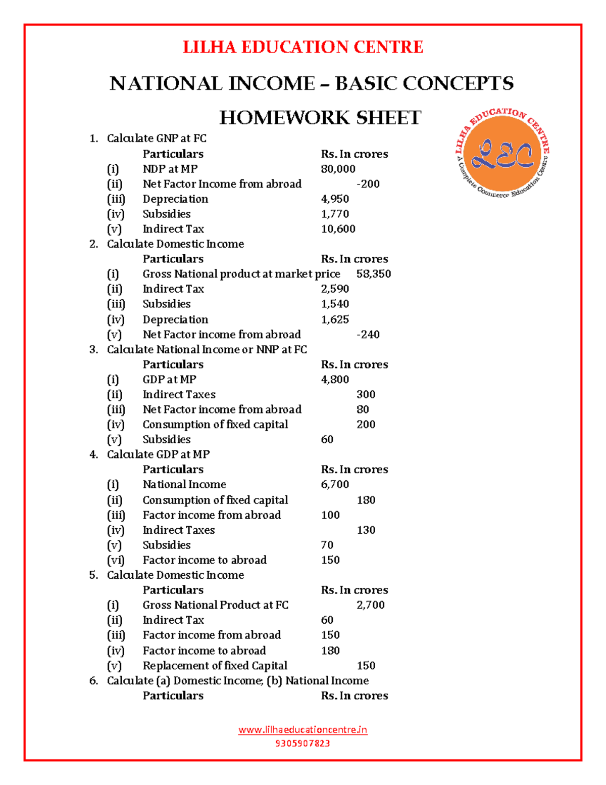 Encomics National- Income-–- Basic- Concepts- Homework- Sheet - LILHA ...