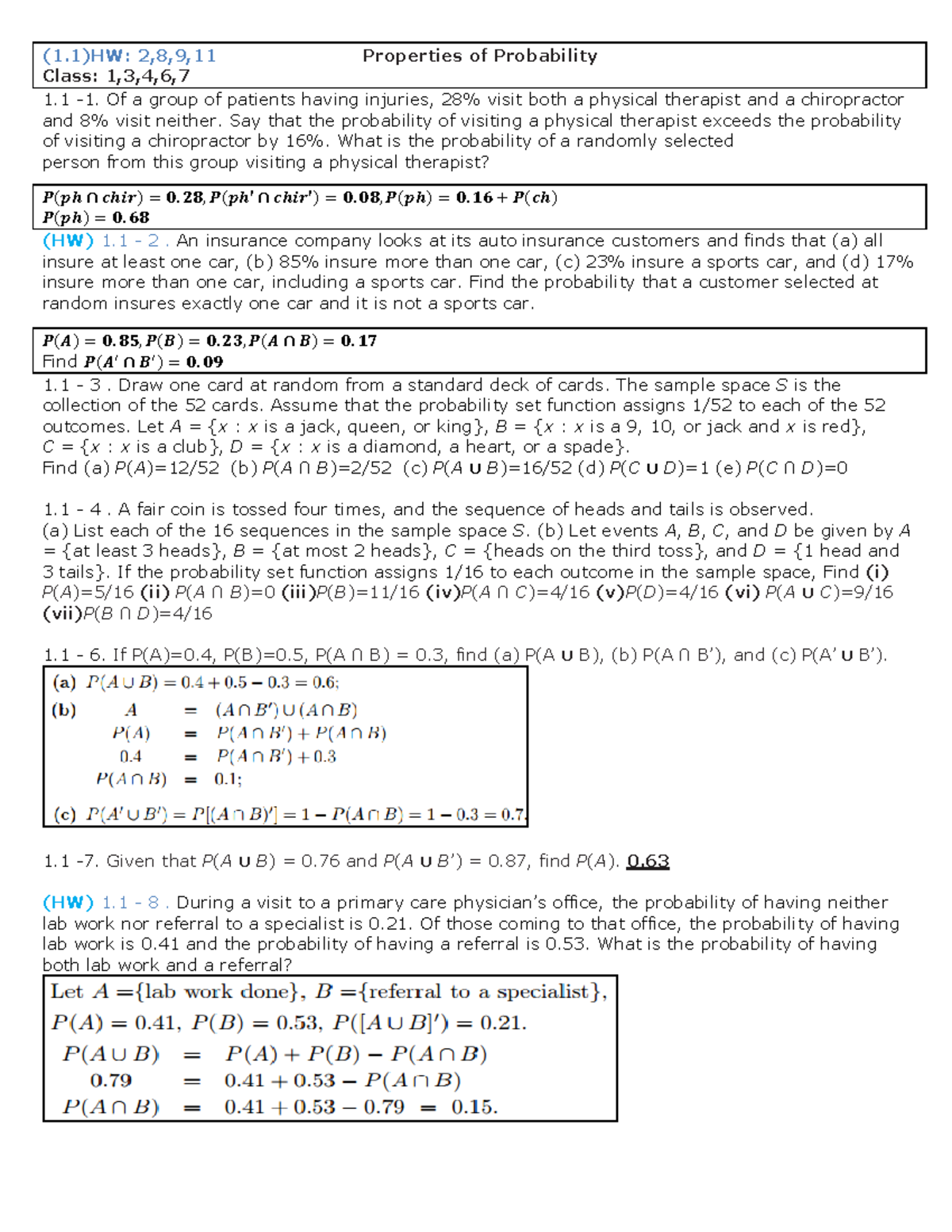 Exercises 111 - Professor Fischthal - (1)HW: 2,8,9,11 Properties of ...