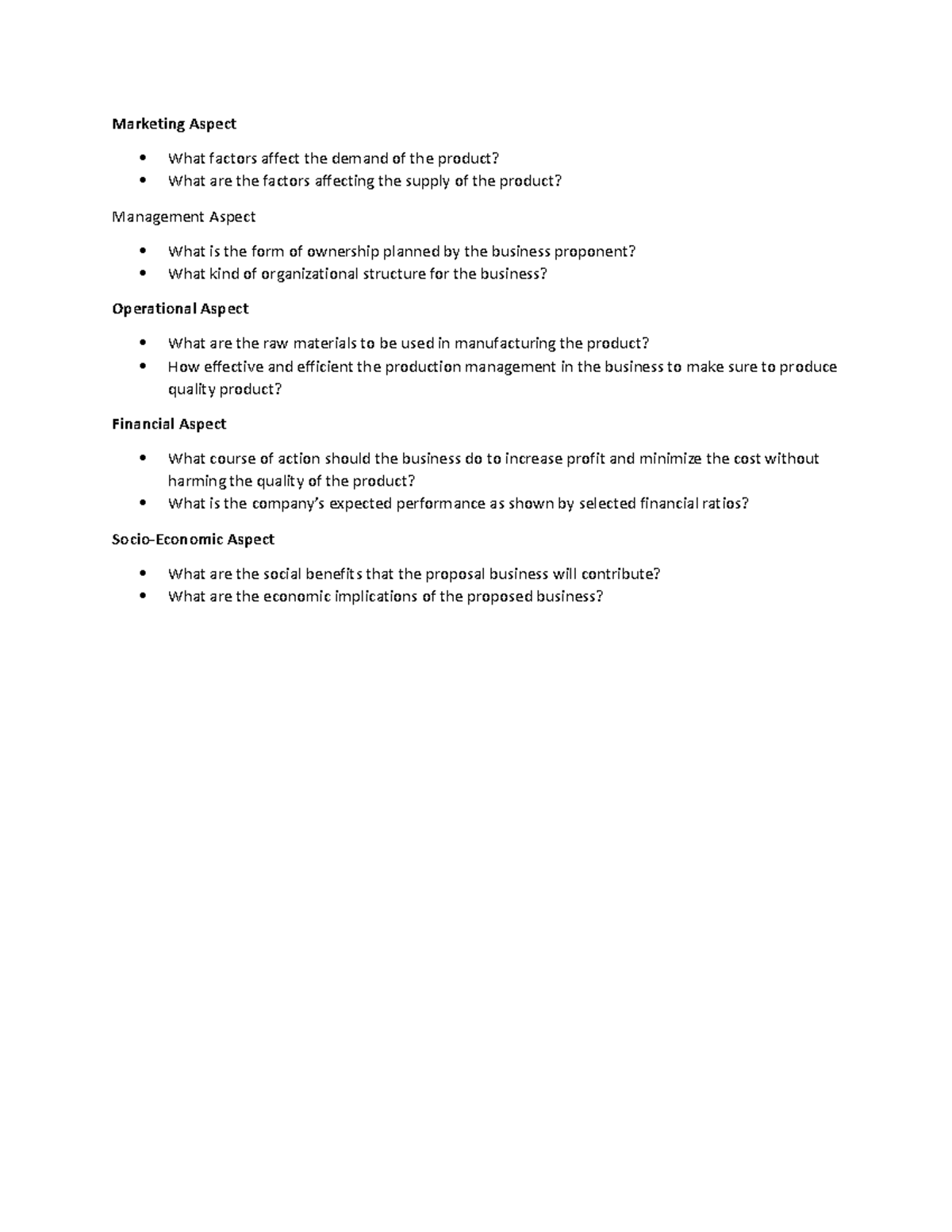 SOP - fefefefefe - Marketing Aspect What factors affect the demand of ...